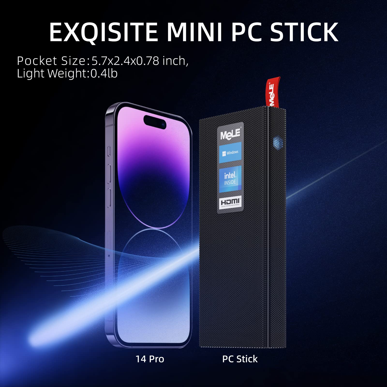 MeLE Fanless Mini PC Stick PCG02 Pro, Celeron J4125 8GB 256GB Windows 11 Pro, Linux Mini Desktop, Computer on a Stick with SSD Slot Gigabit Ethernet Wi-Fi5 PD3.0 Dual 4k HDMI on IOT Industrial,
