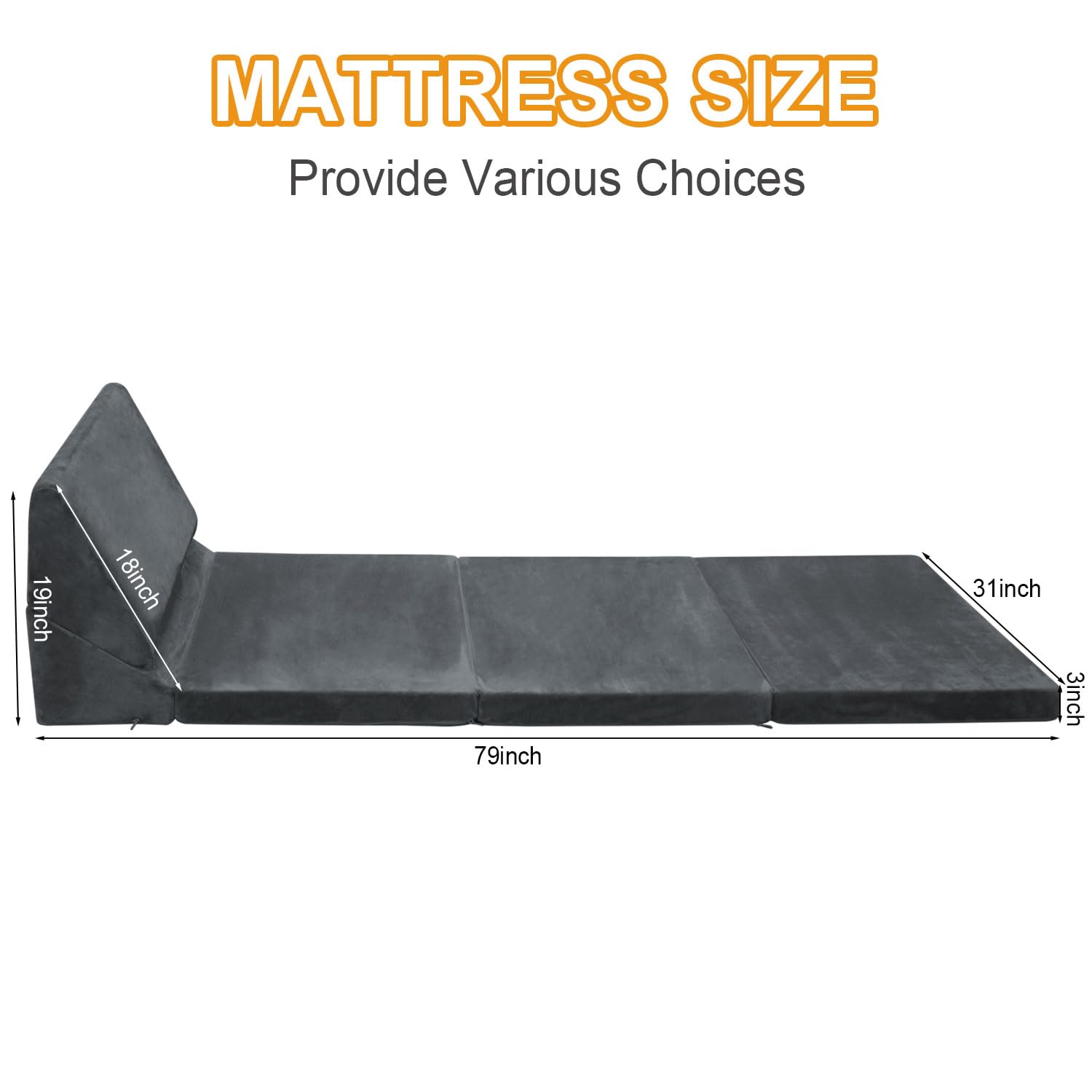 QIUBABYO Multifunctional Foldable Portable Mattress,Foldable Sofa Mattress with Lumbar Support&Buckle Straps for RV Yoga Living Room Bedroom Guest Room Home Office(Dark Gray)