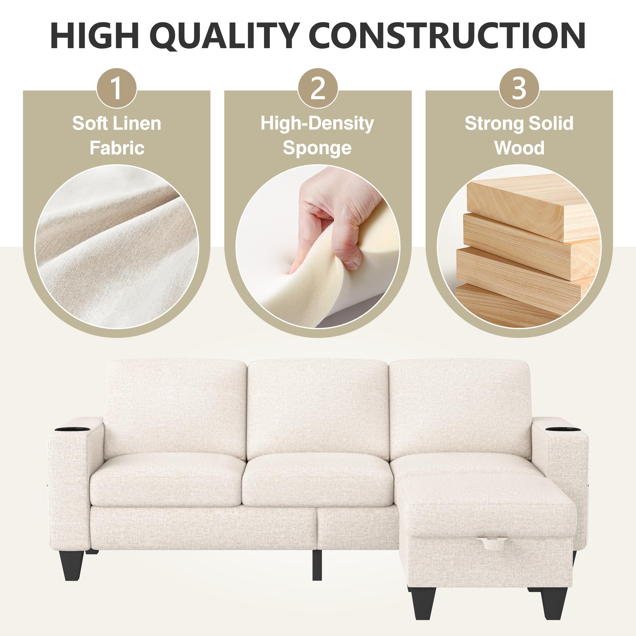 ZeeFu Convertible Sectional Sofa Couch: 3 Seat L-Shaped Small Sectional Sofa Couches with Storage Ottoman - Modern Black Velvet Upholstered Sofa Set for Living Room Office Small Space Apartment