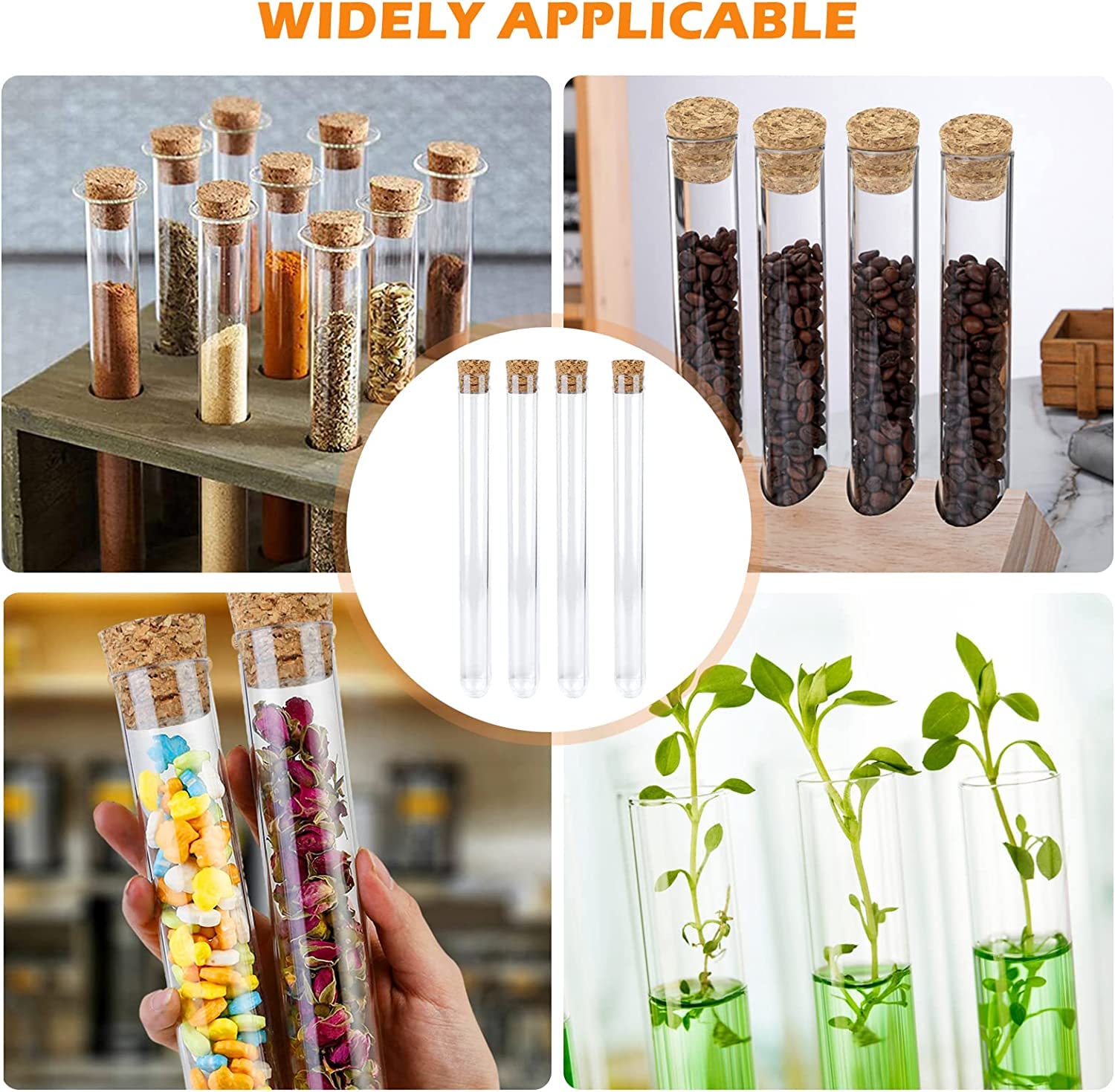 Plastic Test Tubes with Cork Stoppers: 40 Pcs 20ml Test Tubes, Plastic Test Tubes with Cork + Kraft Paper Labels + Twine + Funnels, Plastic Tubes for Scientific Tests, Candy, Bath Salt (150x16mm)