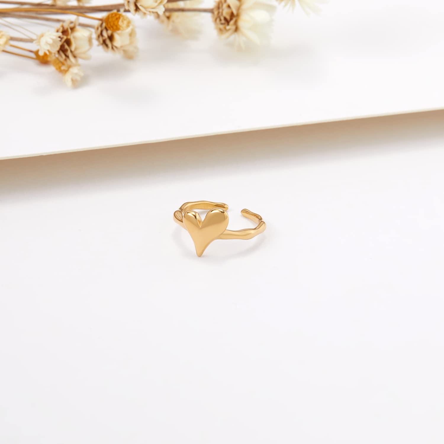 MAHSOD Women's Stackable Open Ring 14K Gold Plated Heart Ring Stackable Open Ring Hammer Ring Women's Jewelry Gifts