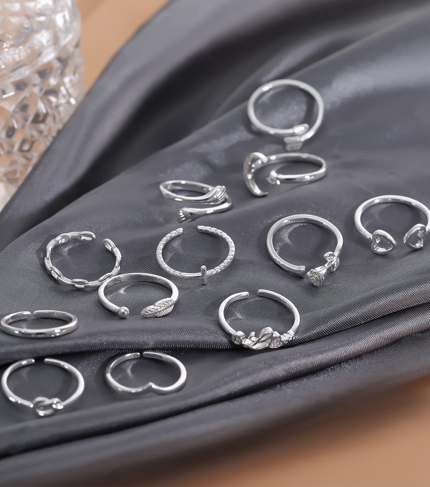 KOHOTA 12PCS Adjustable Knuckle Rings for Women 14K Gold Plated Silver Simple Stacking Rings Pack Open Knot Star Moon Butterfly Dainty Thumb Ring Set for Women