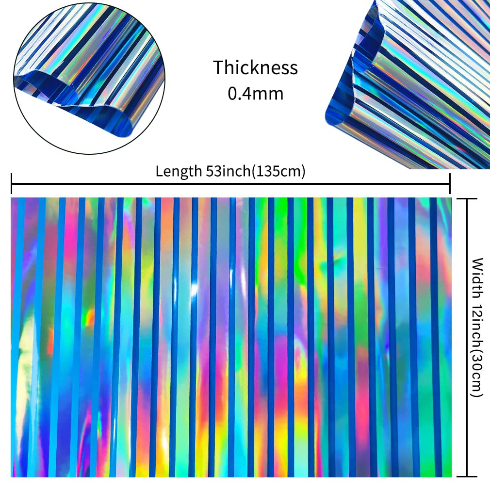 HYANG Laser Stripes Transparent Blue PVC Faux Leather 1 Roll 12"X53"(30cmX135cm), PVC Leather Very Suitable for Leather Earrings, Bows, Handbag , Mat Bag ,Crafts Making
