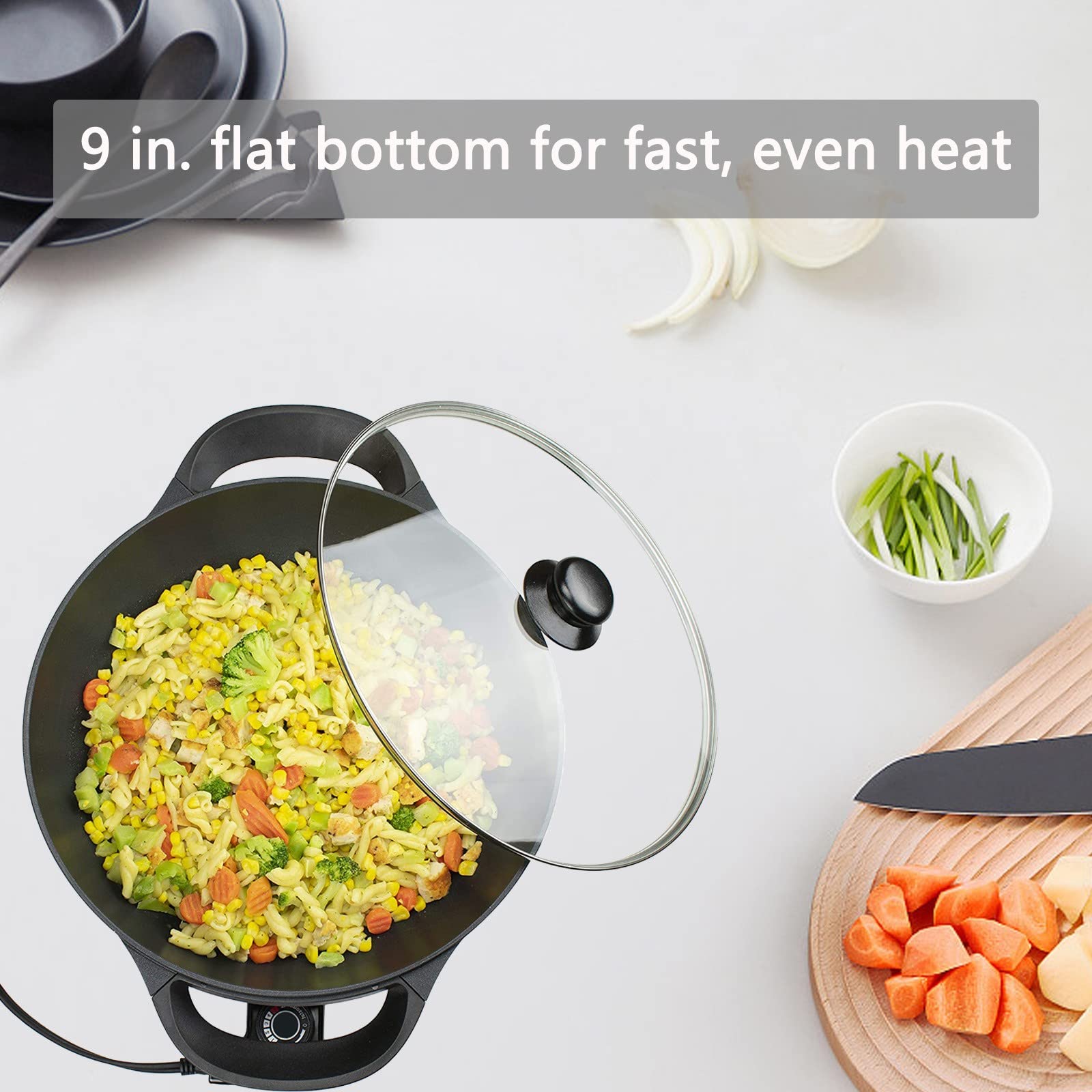 Nonstick Electric Skillet - with Vented Glass Lid (13-In, 6Qt)