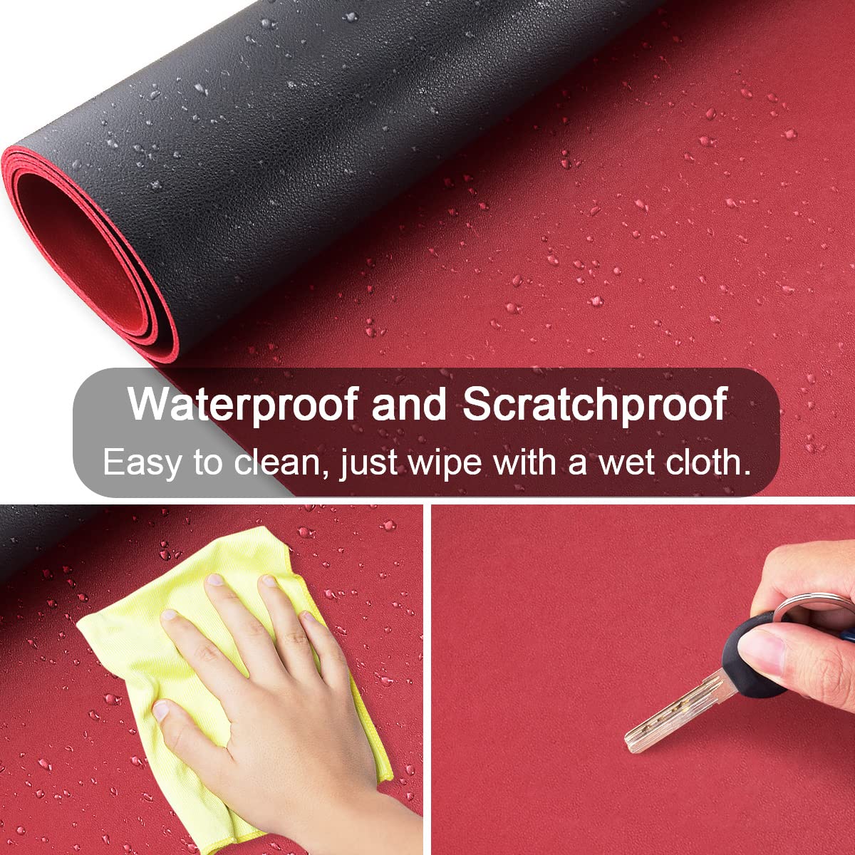Large Leather Desk Pad -47.2'x17' Dual Sided Office Desk Mat Extra Big Mouse Keyboard Pad Waterproof Mousepad Desk Cover Writing Pad for Office and Home(Black+Dark Red)