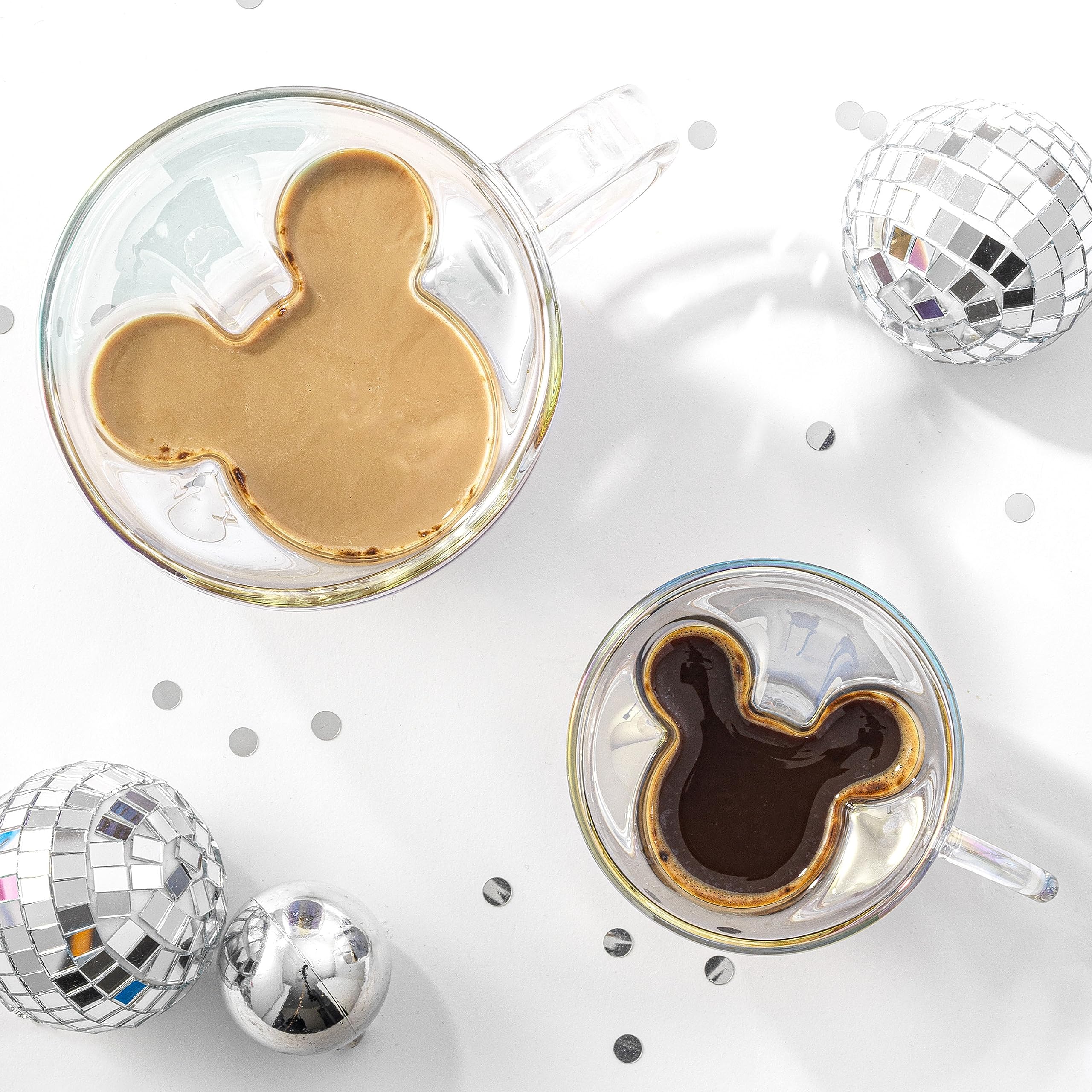 JoyJolt Disney Espresso Cups and Glasses. Disney 100 3D Mickey Mouse Coffee. 5.4oz Double Wall Glass, Insulated Coffee Mug. Iridescent Clear Coffee Cup. 100yrs Disney Merchandise, Glassware and Gifts