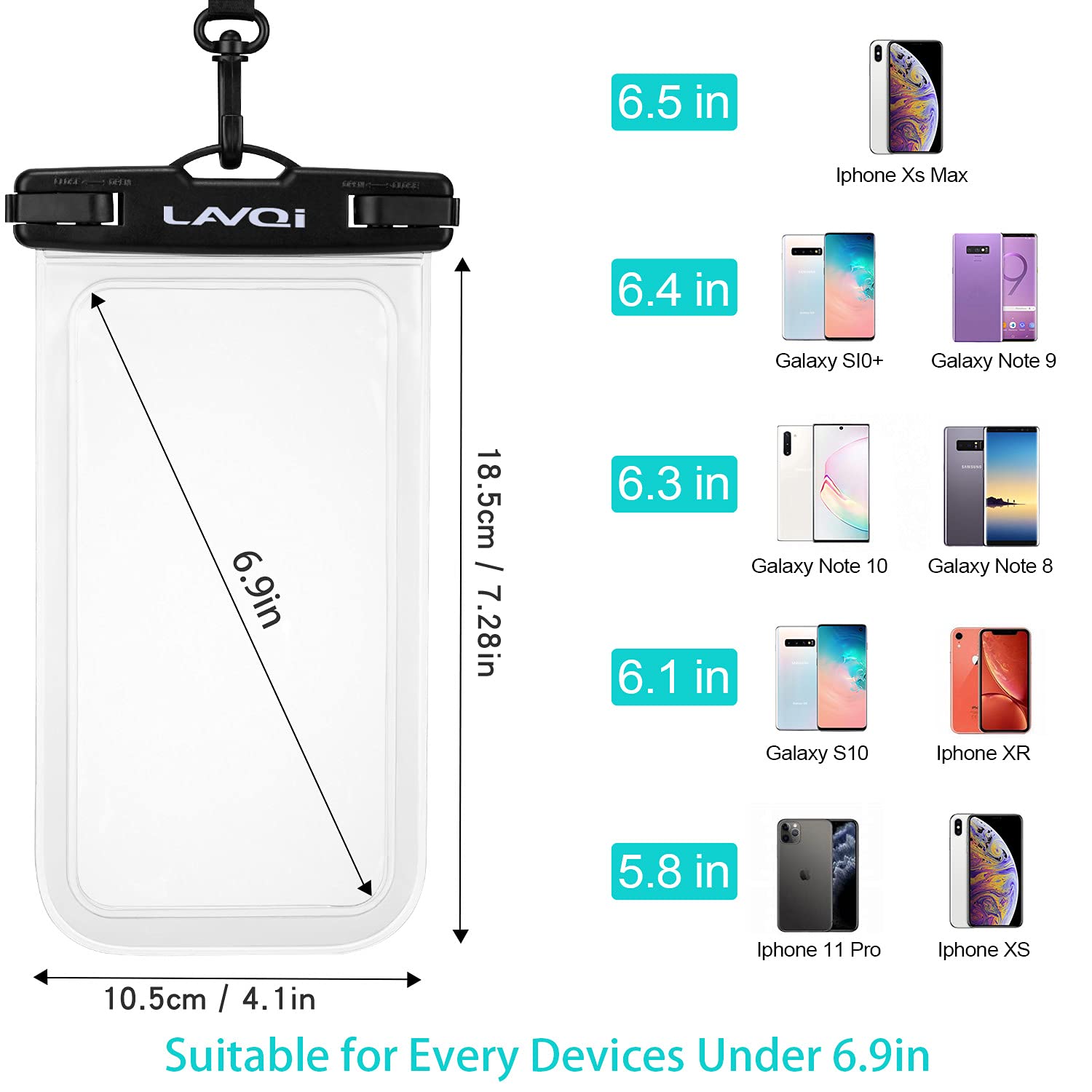 LANQI 2 Pcs Universal Waterproof Phone Pouch, Underwater Cellphone Waterproof Case for iPhone 13/12/11 Pro/11 Pro Max/XR/SE/XS/8 7 6S Plus, Samsung Galaxy, and Other Phones Up to 6.9''-Black