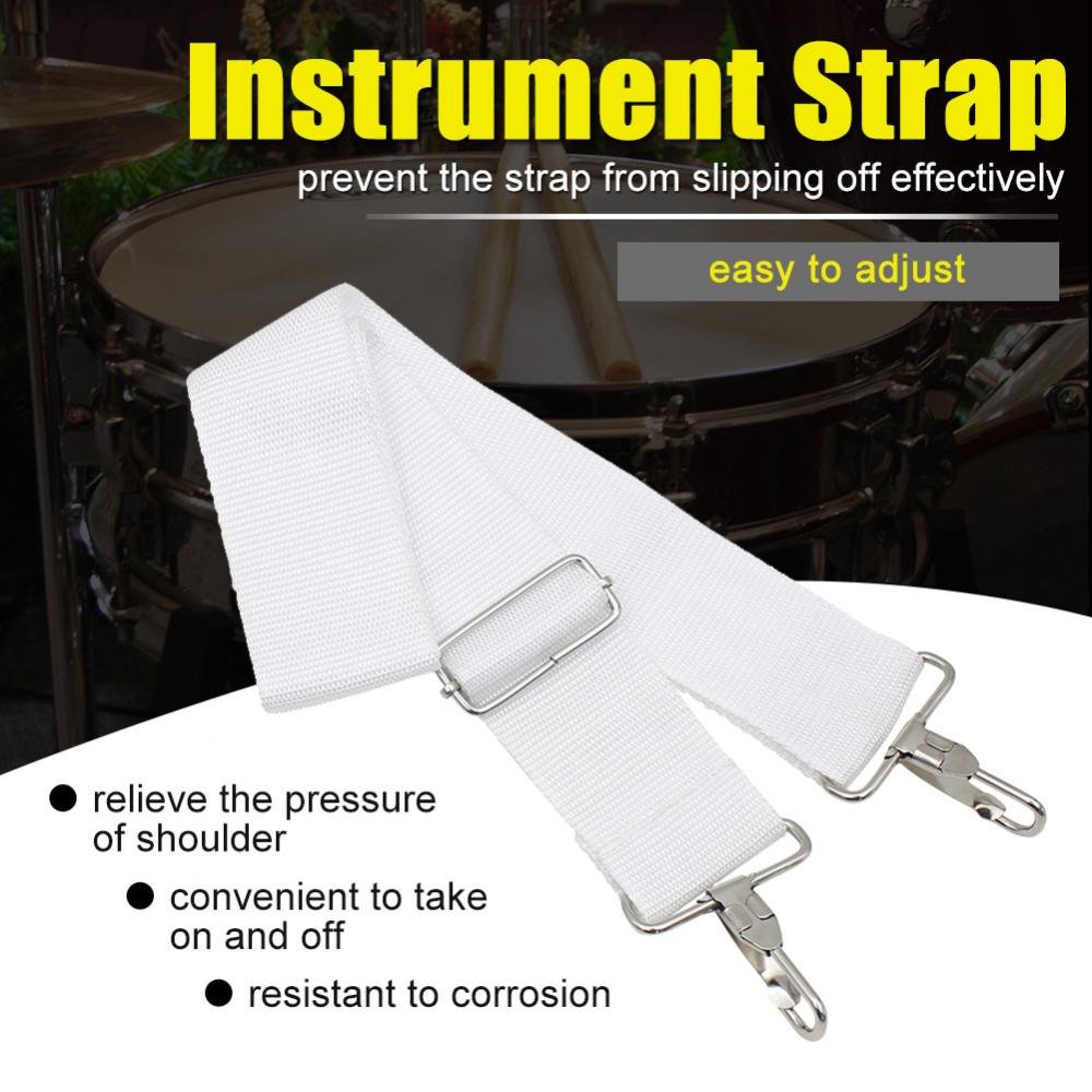 Joleully bass drum straps marching band,Snare Drum Strap,Adjustable Drum Shoulder Sling Strap Belt Musical Percussion Instrument Parts White