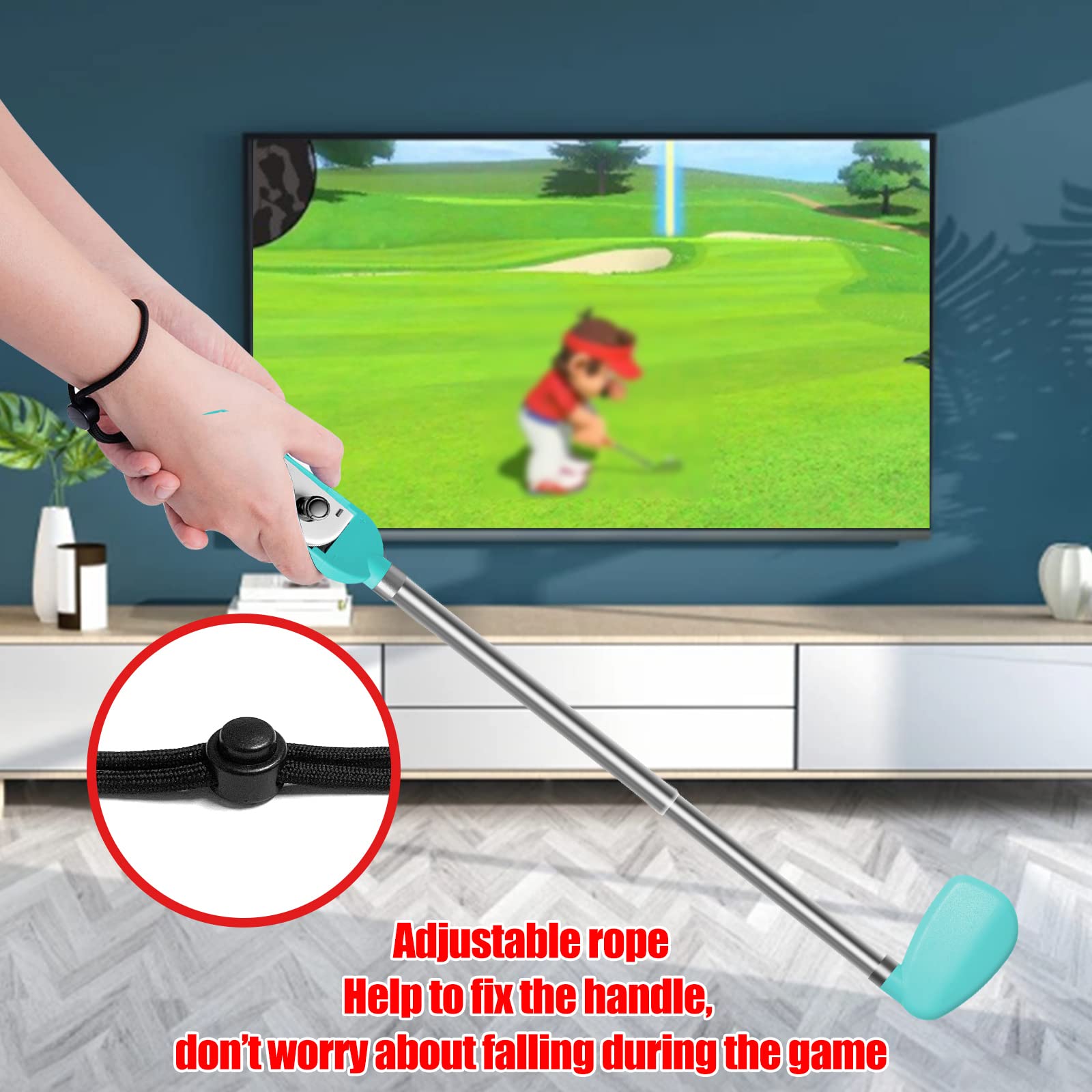 Mario Golf Clubs for Switch/Switch OLED, Adjustable Golf Club for Switch Pressed ZL&ZR with Hand Strip for Controller, Golf Club for Switch Sprots Mario Golf Super Rush 2021 - Red & Blue