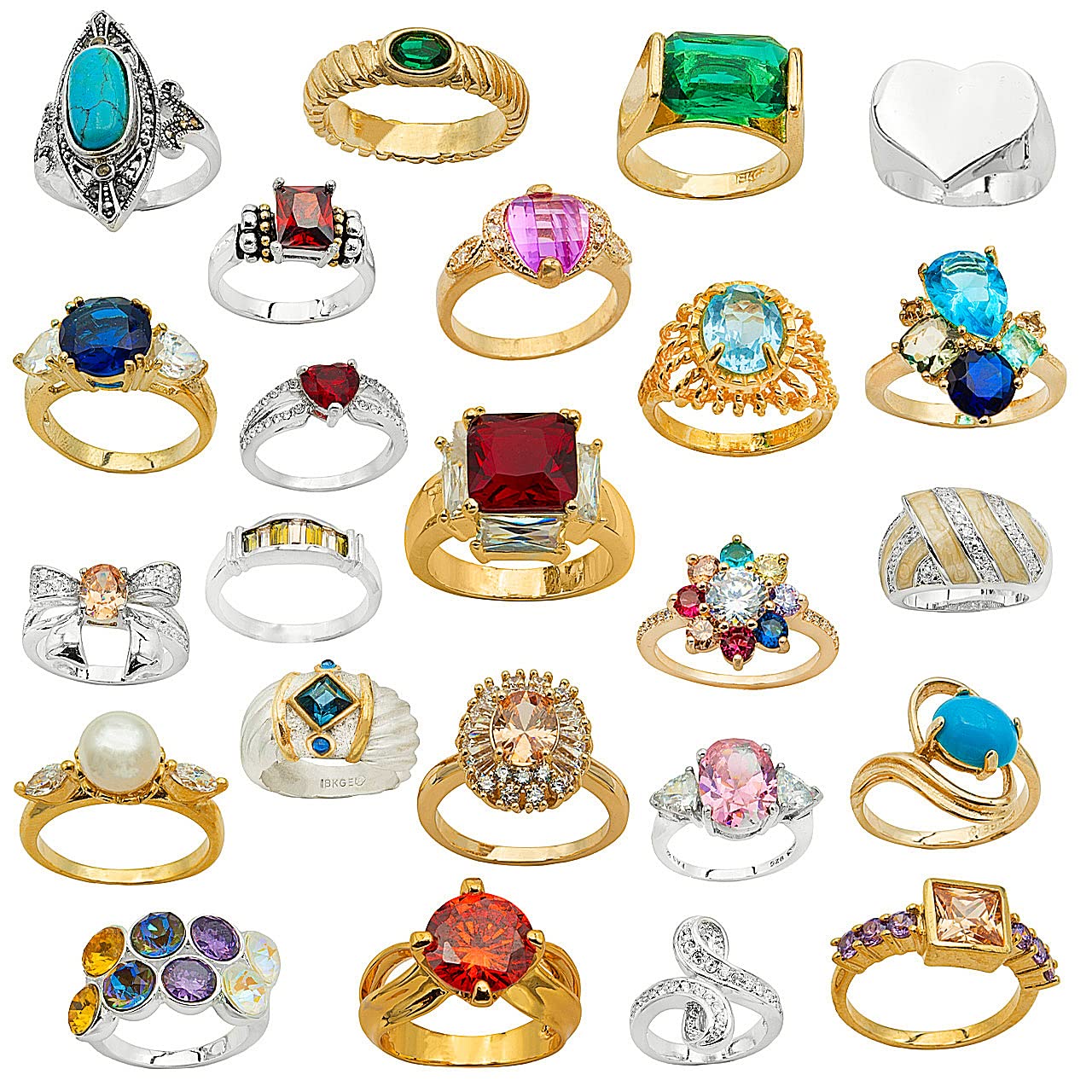 LookLove 25 Pcs Womans Ring Gold And Silver Single Size Bulk Variety Pack Womens Rings Set (Mixed Silver And Gold, 8)