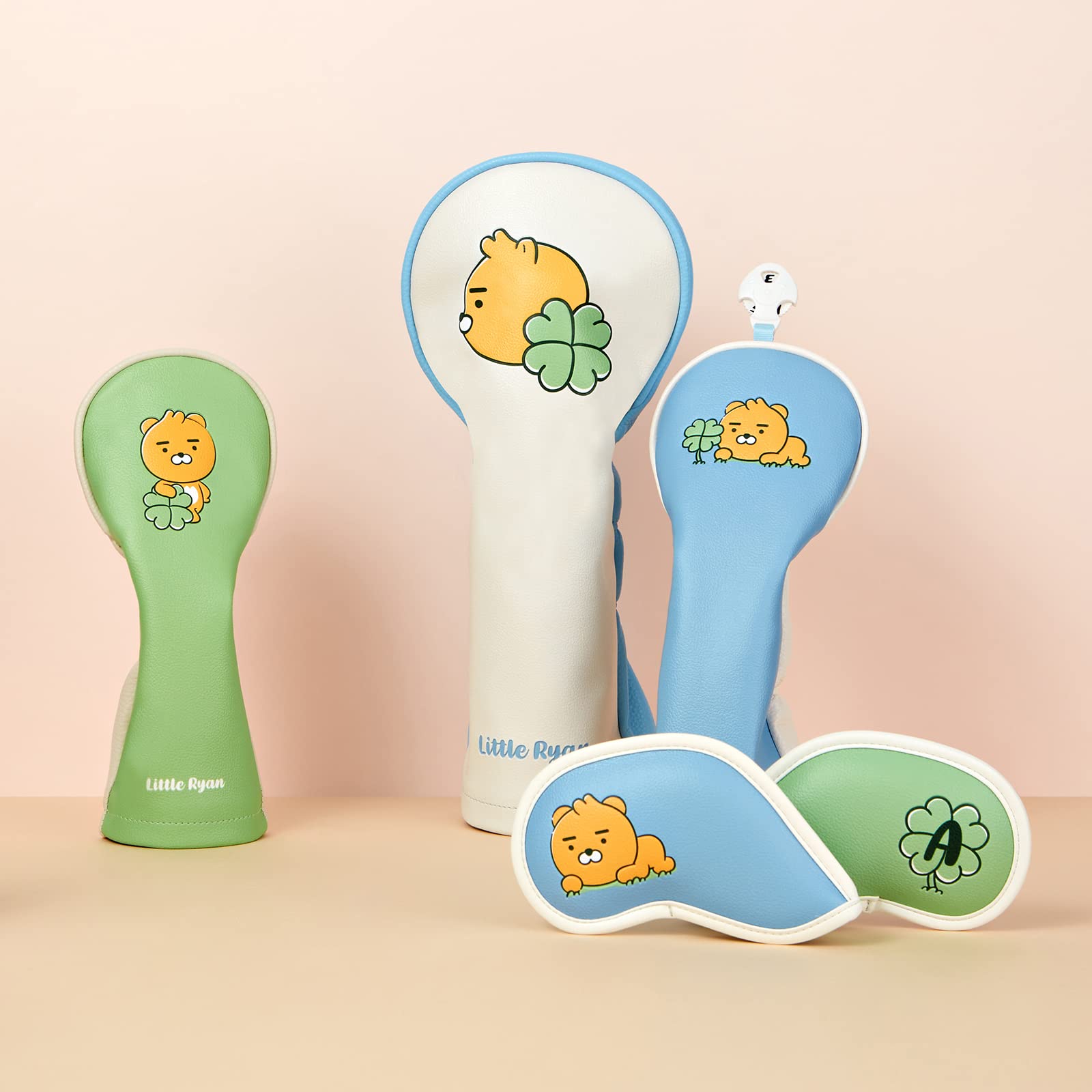 KAKAO FRIENDS GOLF Basic PU Driver Head Cover, Character Golf Club Cover, PU Leather Cover, 3-Panel Construction (Little Ryan)
