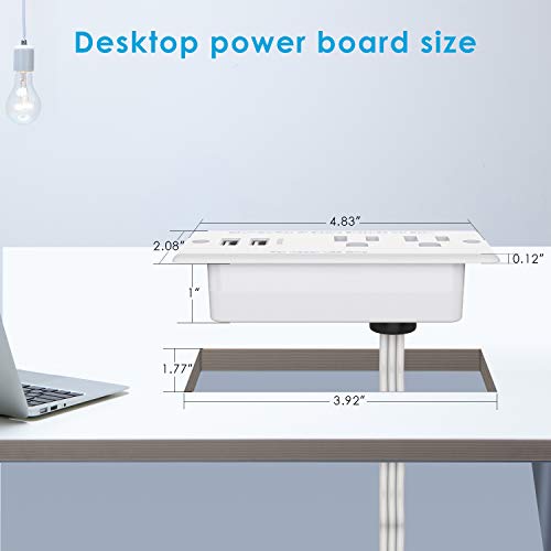Recessed Power Strip with USB,Flat Plug Ultra Thin Extension Cord,Furniture Desktop Charging Station for Side Table,End Table,Flush-Mount Desk Outlet Power Grommet with 9.85ft Cord(White)