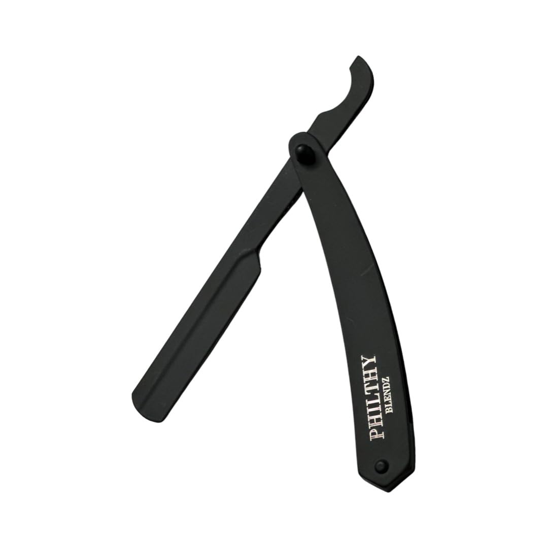 Philthy Blendz Metal Turkish Razor - Unique Safety Razor Includes Philthy Blendz Pouch - Professional Straight Razors for Men - Barber Razors for Men Stainless Steel Premium Black Razor