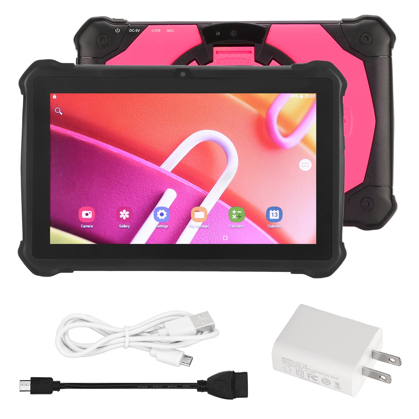 Kids Tablet 7in 2.4G 5G RAM 4GB ROM32GB Front 5MP Rear 8MP 1960x1080 Octa Cores 5000mAh Tablet for Android10 US Plug 100 to 240V(Pink) Tablets (Pink)