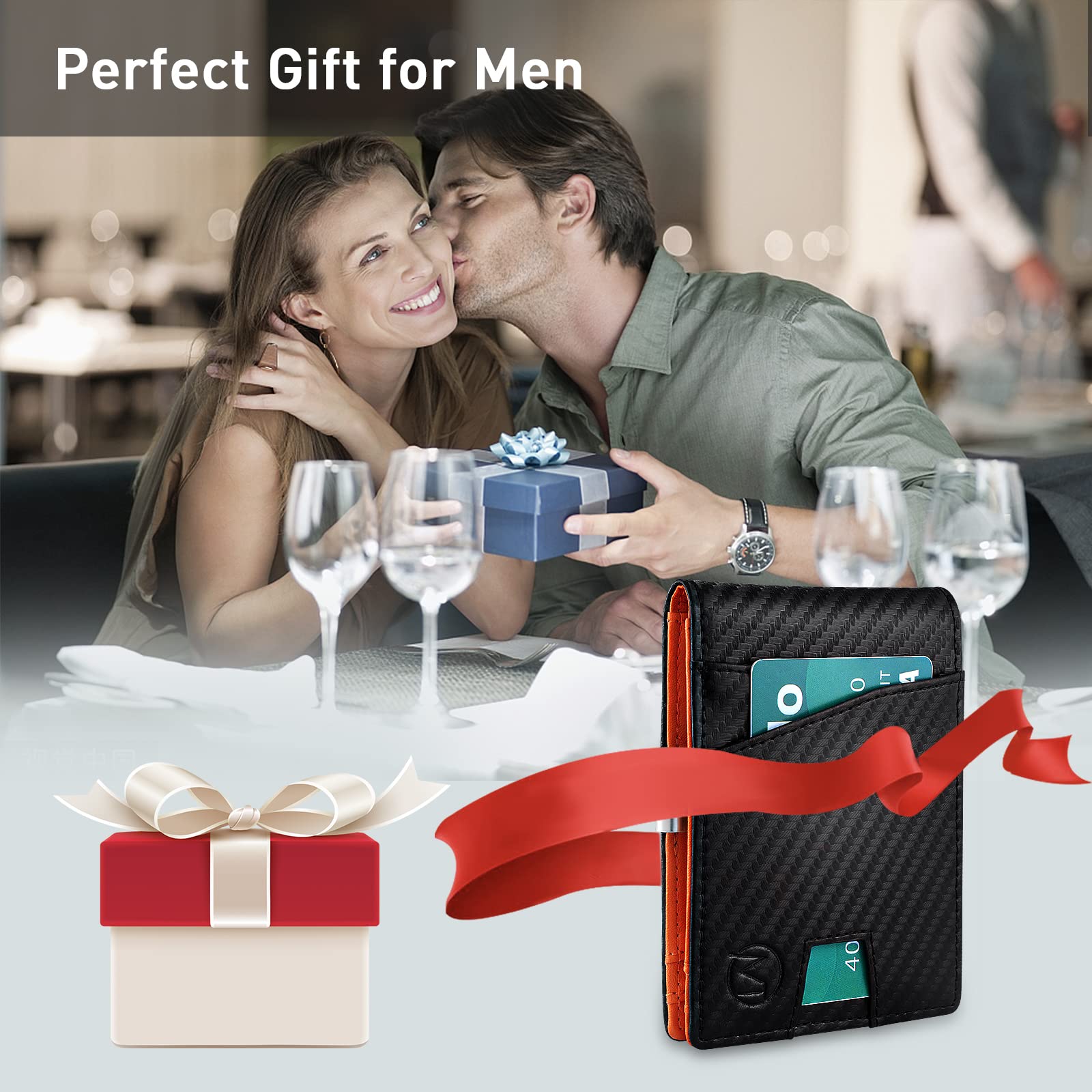 Maitron Wallet for Men, Slim RFID Money Clip Wallet, Bifold Minimalist Wallet with ID Window & 12 Card Slots