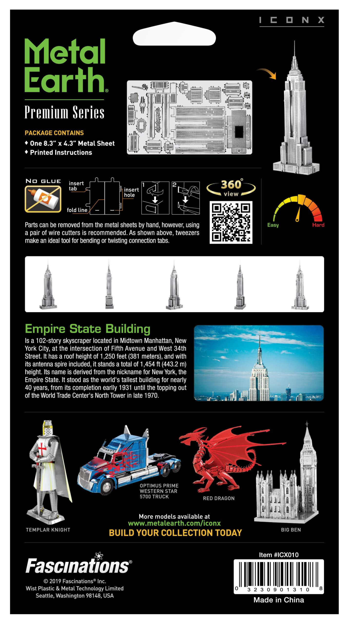 Metal Earth Premium Series Empire State Building 3D Metal Model Kit Bundle with Tweezers Fascinations
