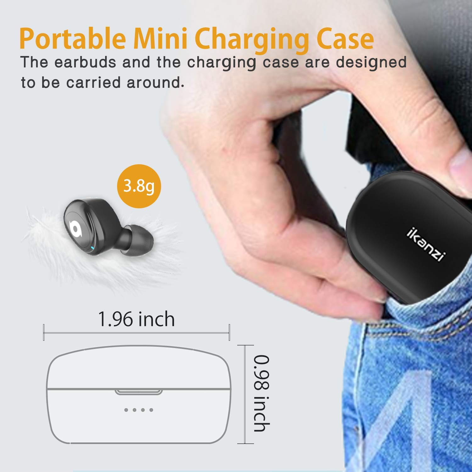 iKanzi Wireless Earbuds Bluetooth Earbuds, Bluetooth 5.0 Stereo True Wireless Bluetooth Earbuds Headphones Headset Earphones Earpiece with Charging Case, Built-in Microphones