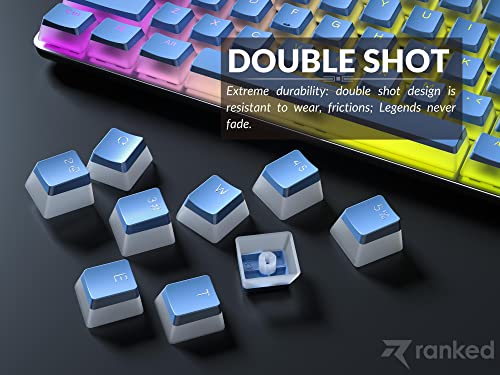Ranked Pudding PBT Keycaps | 112 Double Shot Translucent ANSI US & ISO Layout | OEM Profile for RGB Mechanical Gaming Keyboard (Blue Malibu)