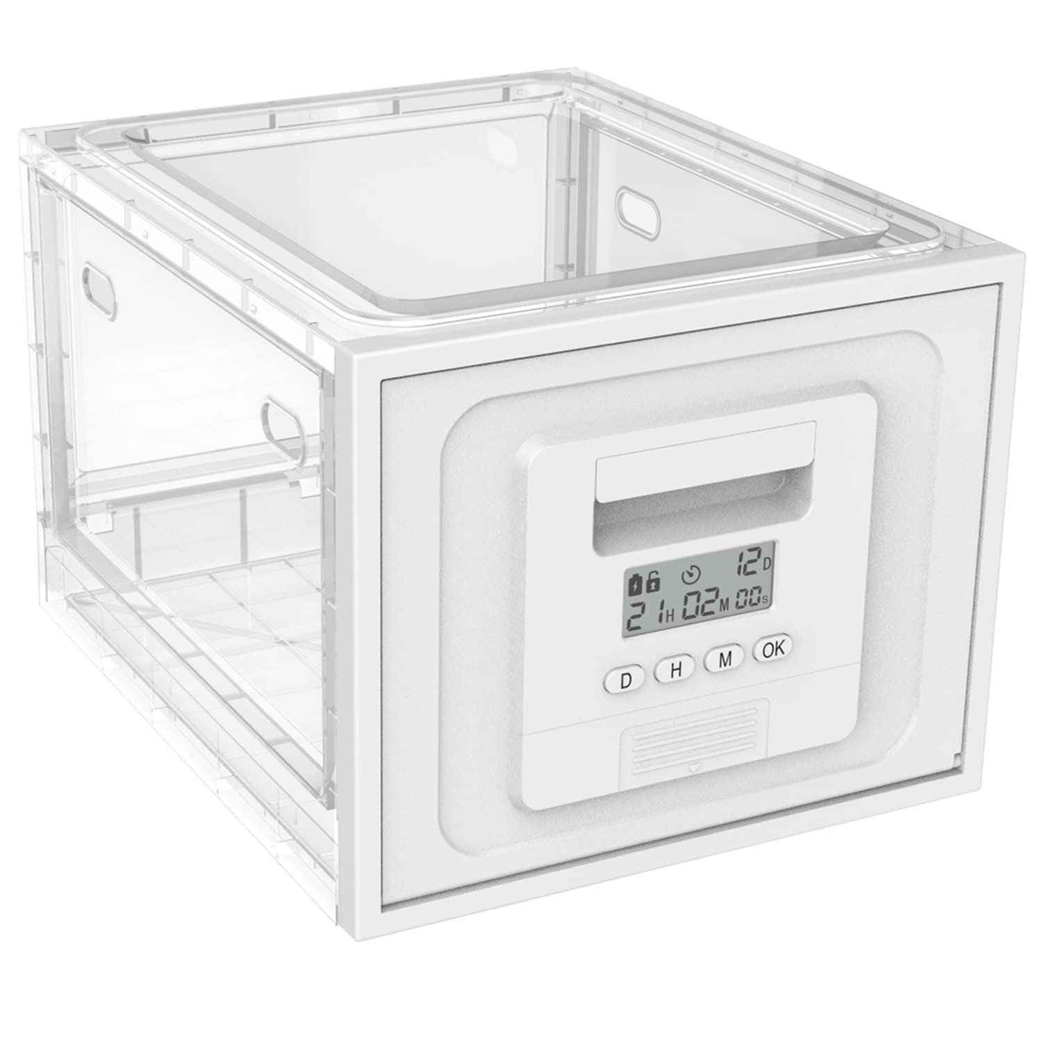 Large Time Lock Box with 3 Digit Combination Locked Container,Medicine Timer Lockbox,Timed Locking Box for Food, Cell Phones Jail,Ipad,Games, Snacks Lockable and Medication (Clear Box + white Door)