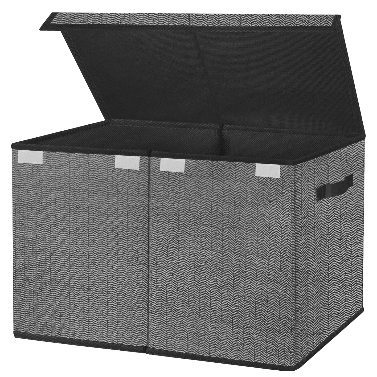 Large Toy Box Chest Organizer Bins for Boys Girls Kids, Collapsible Fabric Storage Basket Container with Flip-Top Lid & Handles for Clothes,Blanket,Nursery,Playroom,Bedroom, Herringbone Pattern(Gray)