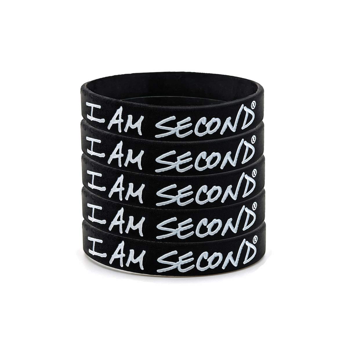 I Am Second 5-Pack Classic Adult Black Silicone Wristbands