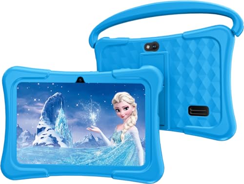 Kids Tablet, 7 inch Android Tablet for Kids, 2GB RAM 32GB ROM 128GB Expand, Toddler Tablet with Shockproof Case, Bluetooth, FM, WiFi, Parental Control, Dual Camera, Games (Pink)