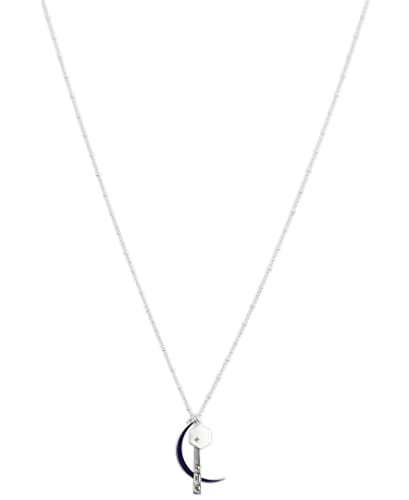 Lucky Brand Inlay Moon Charm Pendant Necklace,Silver,One Size