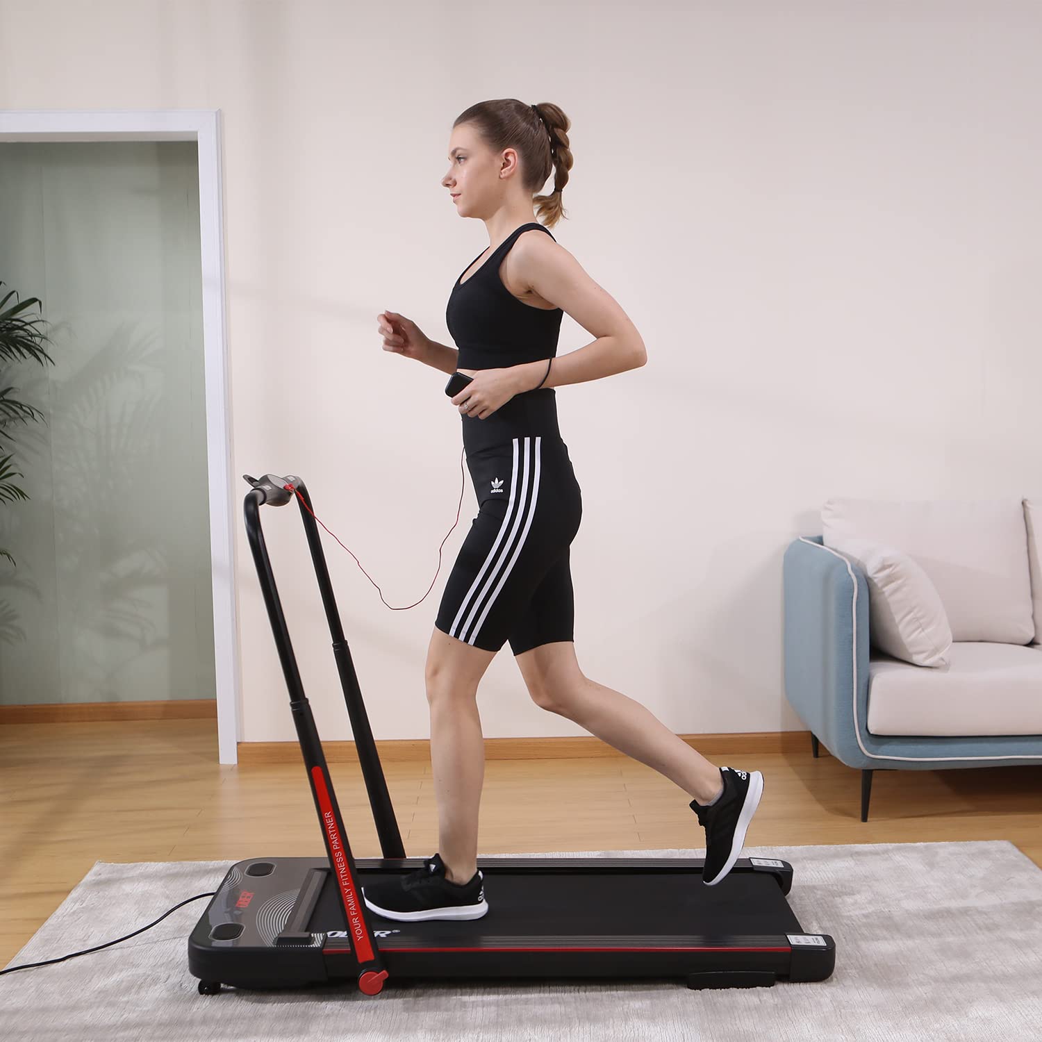 Ober Foldable Under Desk Treadmill, Portable 2 in 1 Walking Pad Treadmill for Home and Office, 2.25 HP 242 lb Weight Capacity Compact Treadmill with Remote Control and LED Display Black