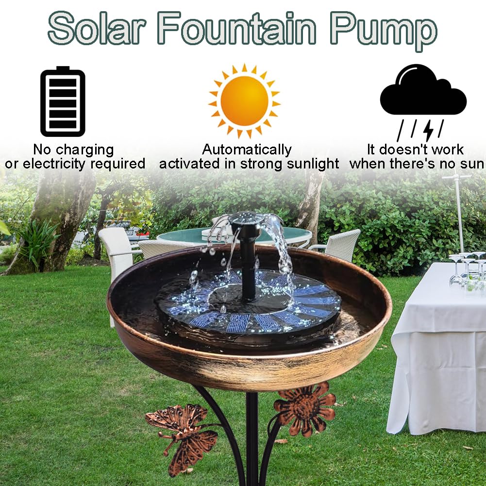OUISJYER Solar Bird Bath Fountain Pump, Outdoor Decor Solar Fountain Pump for Birdbath Ponds, Pool, Fish Tank, Aquarium, Garden