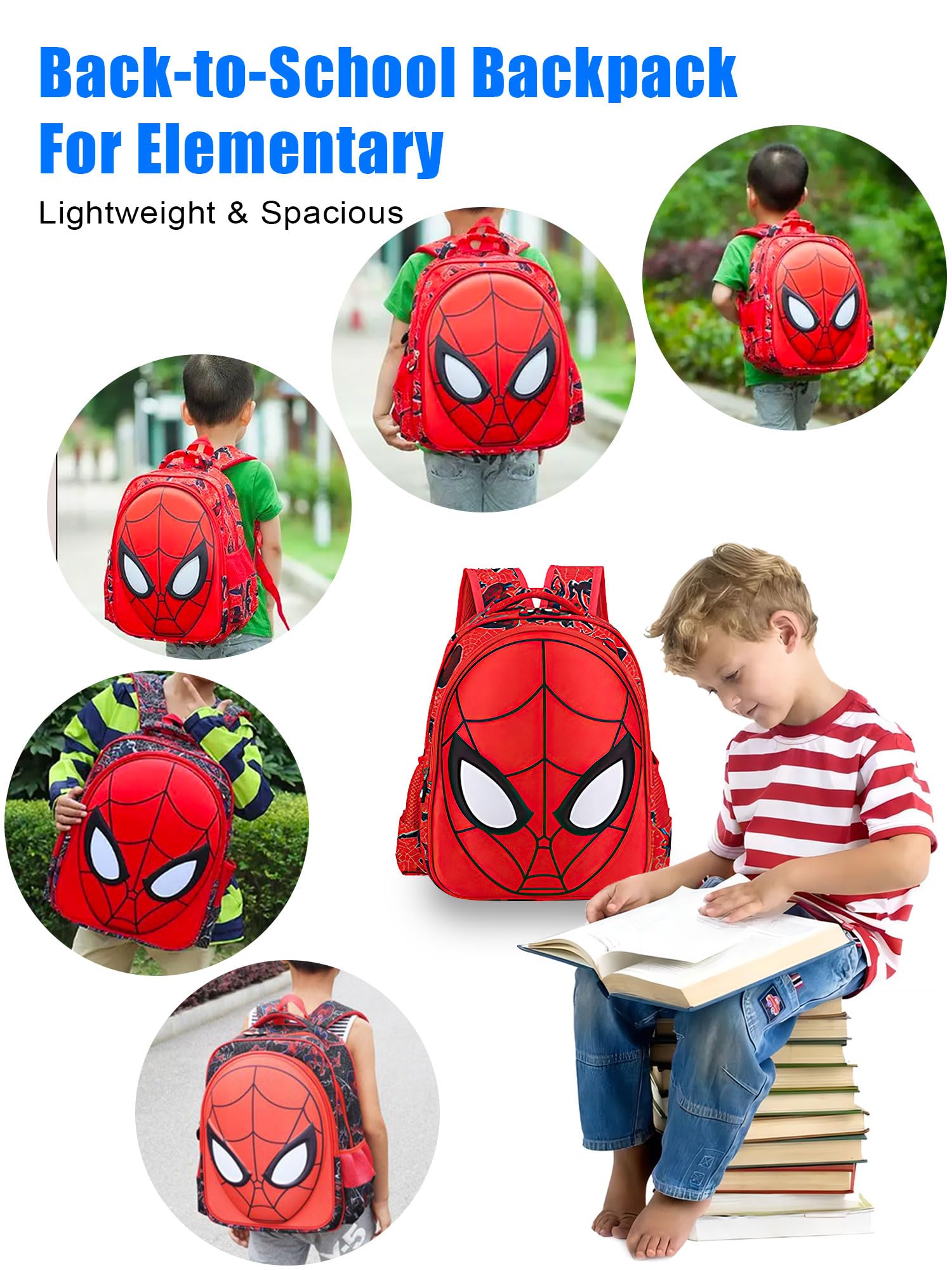Jim Gin Toddler School Backpack 3D Comic Elementary Student Schoolbag Waterproof Lightweight Kids Bookbags for Boys Girls(Red M)