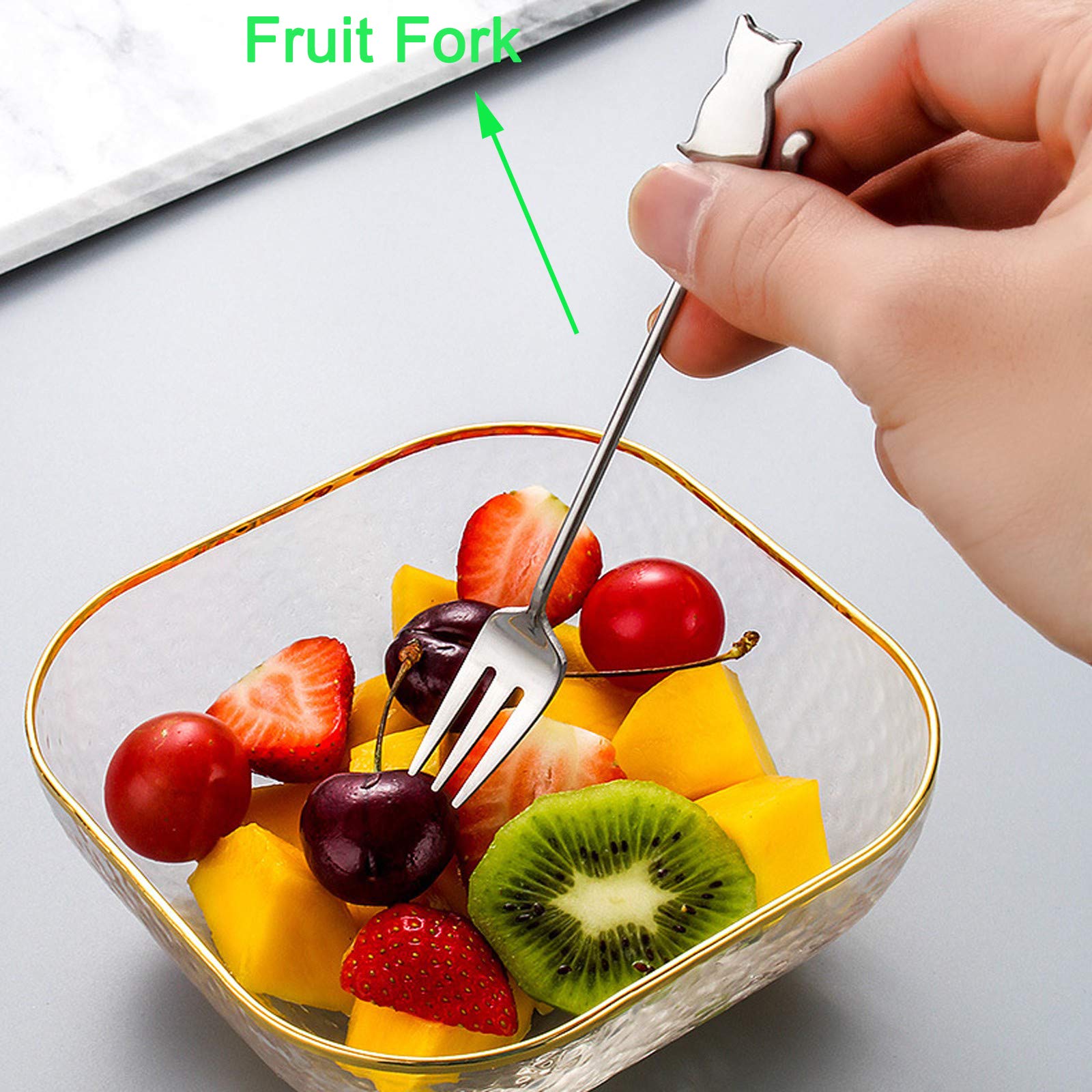 Maydahui 6PCS Cat Fish Spoon and Fork Cute Coffee Animal Spork 5.8 inch 18/10（304）Stainless Steel Teaspoon Dessert Drink Sugar Spoons Fruit Forks Tableware