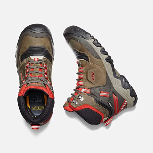 KEEN Men's Ridge Flex Mid Height Waterproof Hiking Boots, Dark Olive/Ketchup, 7 Wide