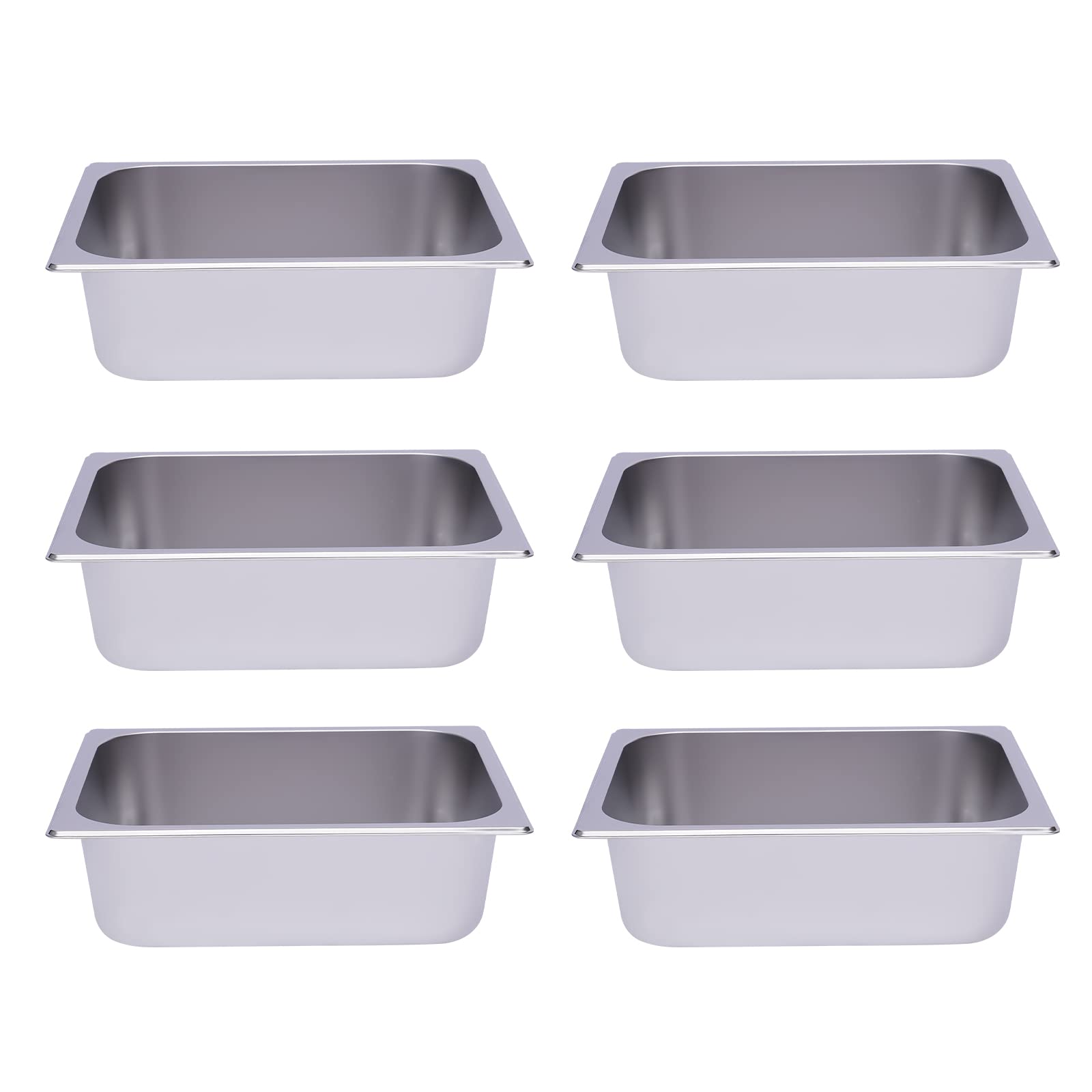 OUKANING 6 Pack Stainless Steel Steam Table Pans Commercial Catering Food Pan Stackable Hotel Pan Serving Trays Plate Container for Buffet Restaurant Supplies Party and Event (12.99x 10.24x 3.94in)
