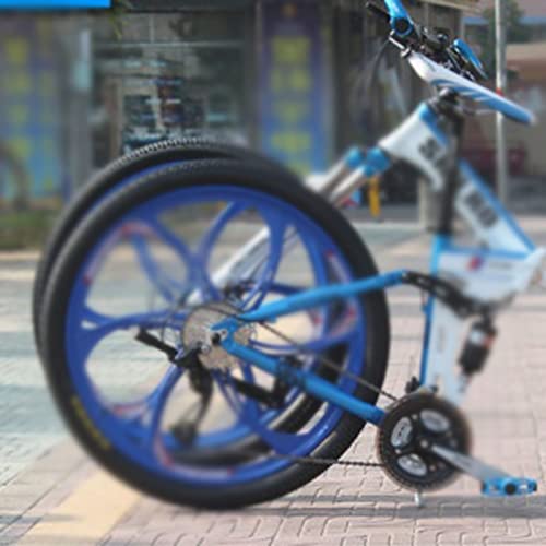 LUGMOzxc Bicycle 26 Inch Folding Bicycle 3x9 Speed Mountain Bike with Full Suspension (Color : White Blue, Size : 27)