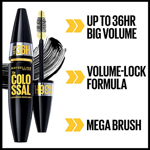Maybelline Volum' Express Colossal Waterproof Mascara Makeup , Very Black, 1 Count