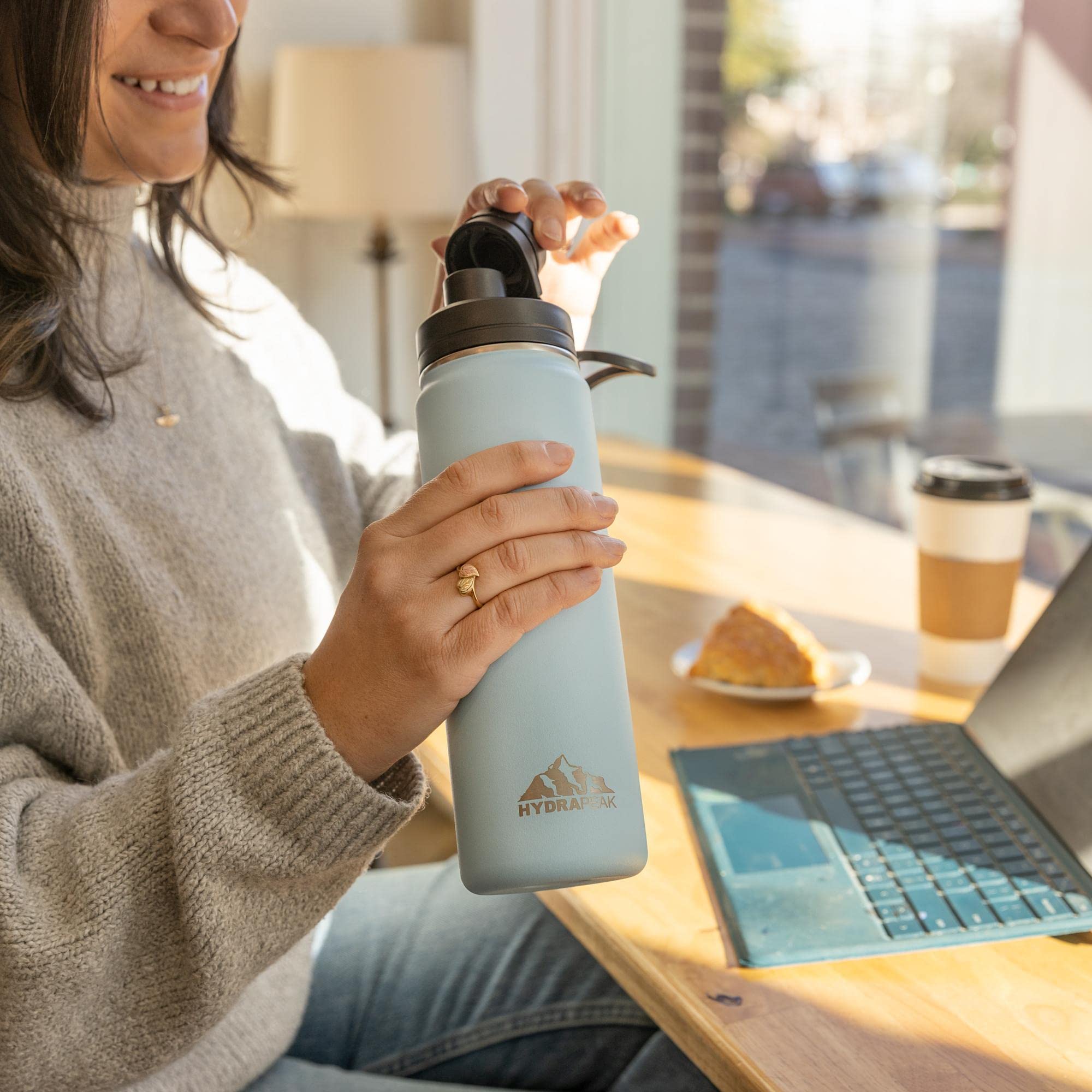 Hydrapeak Chug Lid With Flexible Handle - Fits All Hydrapeak Wide Mouth Insulated Water Bottles, Leak Proof and Spill Proof Bottle Cap (Pale Sage)
