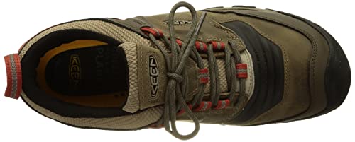 KEEN Men's Ridge Flex Low Height Waterproof Hiking Shoes, Timberwolf/Ketchup, 12 Wide