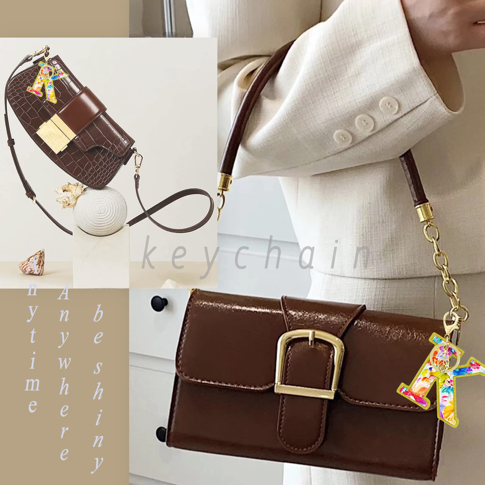 Melissazuly Trendy Alphabet Initial Keychain for Women, Stylish Letter Keychain Handbag Charm