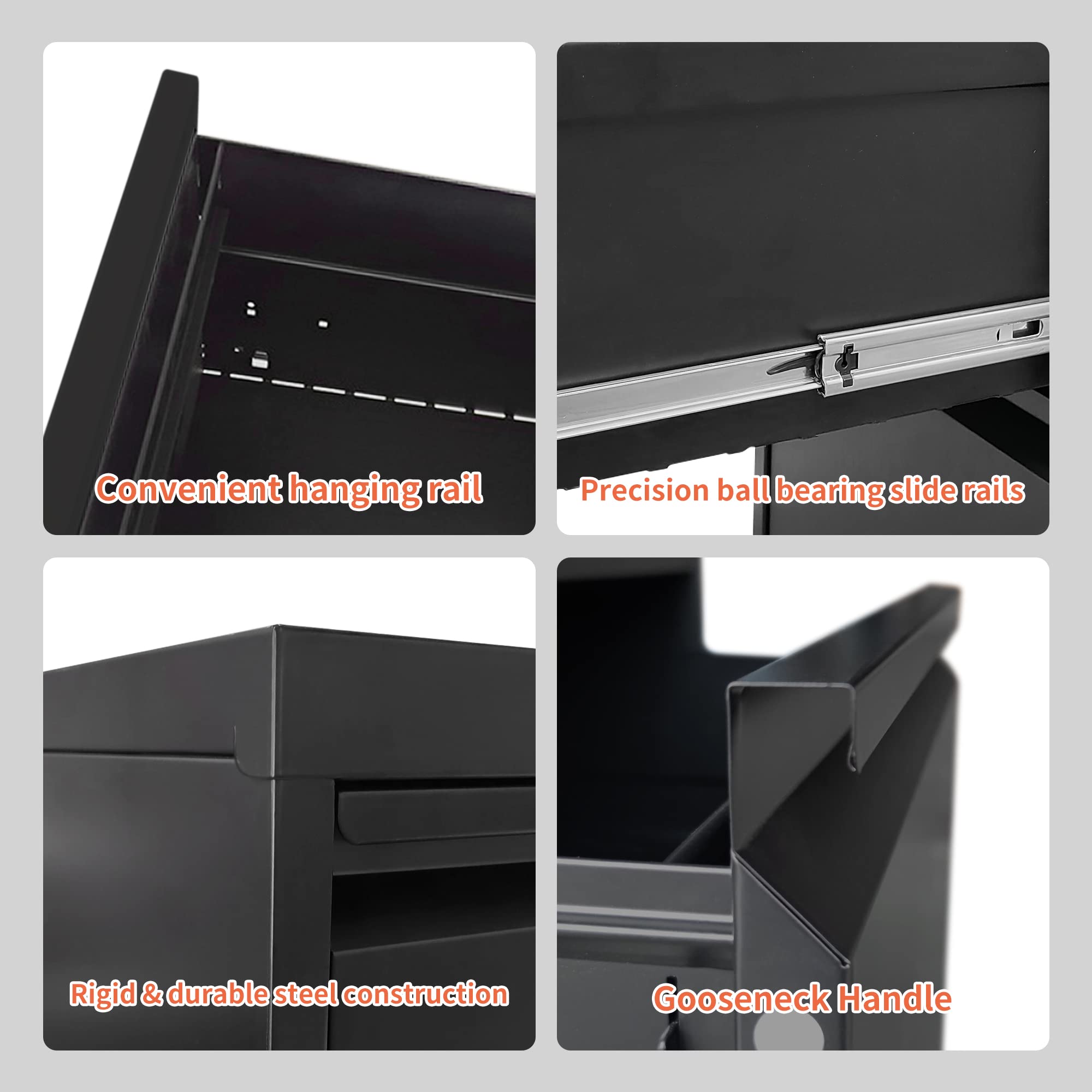 IKIMI 4 Drawer File Cabinet,Metal Filing Cabinets with Lock,Black Vertical File Cabinet for Home Office,Heavy Duty Metal Storage Cabinet for A4/Letter/Legal Size File,Assembly Required