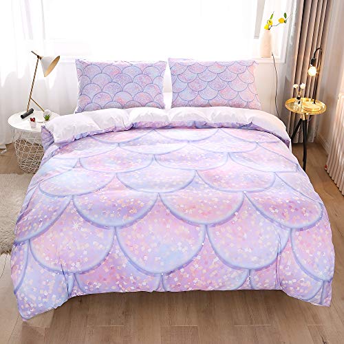 KINBEDY Duvet Cover Set Twin Size for Kids Girls Women with Colorful Geometric Fish Scale Pattern Mermaid Soft Microfiber Lightweight Bedding Sets