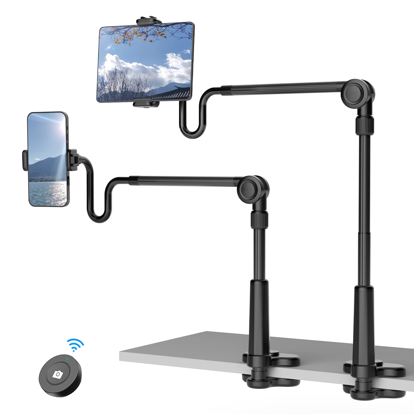 Phone & Tablet Holder for Bed ,Gooseneck Stand Desk Mount,Long Arm Overhead Clip Clamp,Flexible Lazy Bracket for headboard,Bedside,Video Recording Remote ,for iPad/iPhone/Smartphone & Tablet 4.6"-11"