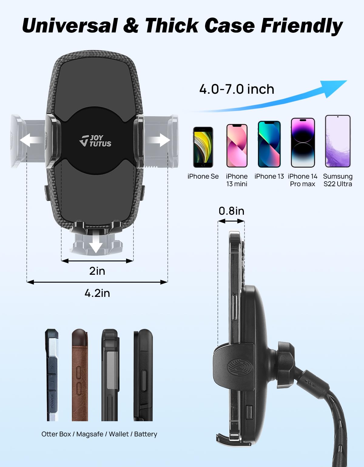 JOYTUTUS Cup Holder Phone Mount for Car, [Upgraded Long & Thick Gooseneck] Cup Phone Holder for Car, Cell Phone Holder Car Fit iPhone, All Smartphones