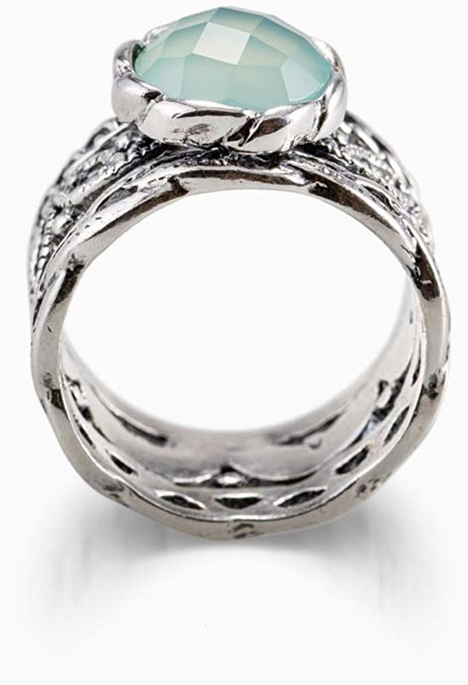 Joolala Sterling Silver Aqua Chalcedony Ring - 925 Silver Ring for Women - Rose Cut Blue Chalcedony 3.3ct - Elegant, Modern Design - Ideal for Office, Special Occesions (10)