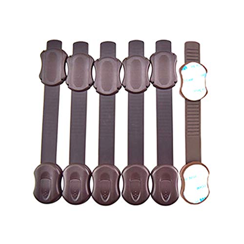 Huture Multipurpose Child Proof Safety Baby Proofing Cabinet Locks with Adhesives Adjustable Strap Latches to Cabinets Drawers Cupboard Oven Fridge Closet Seat Door Window Brown 6pcs