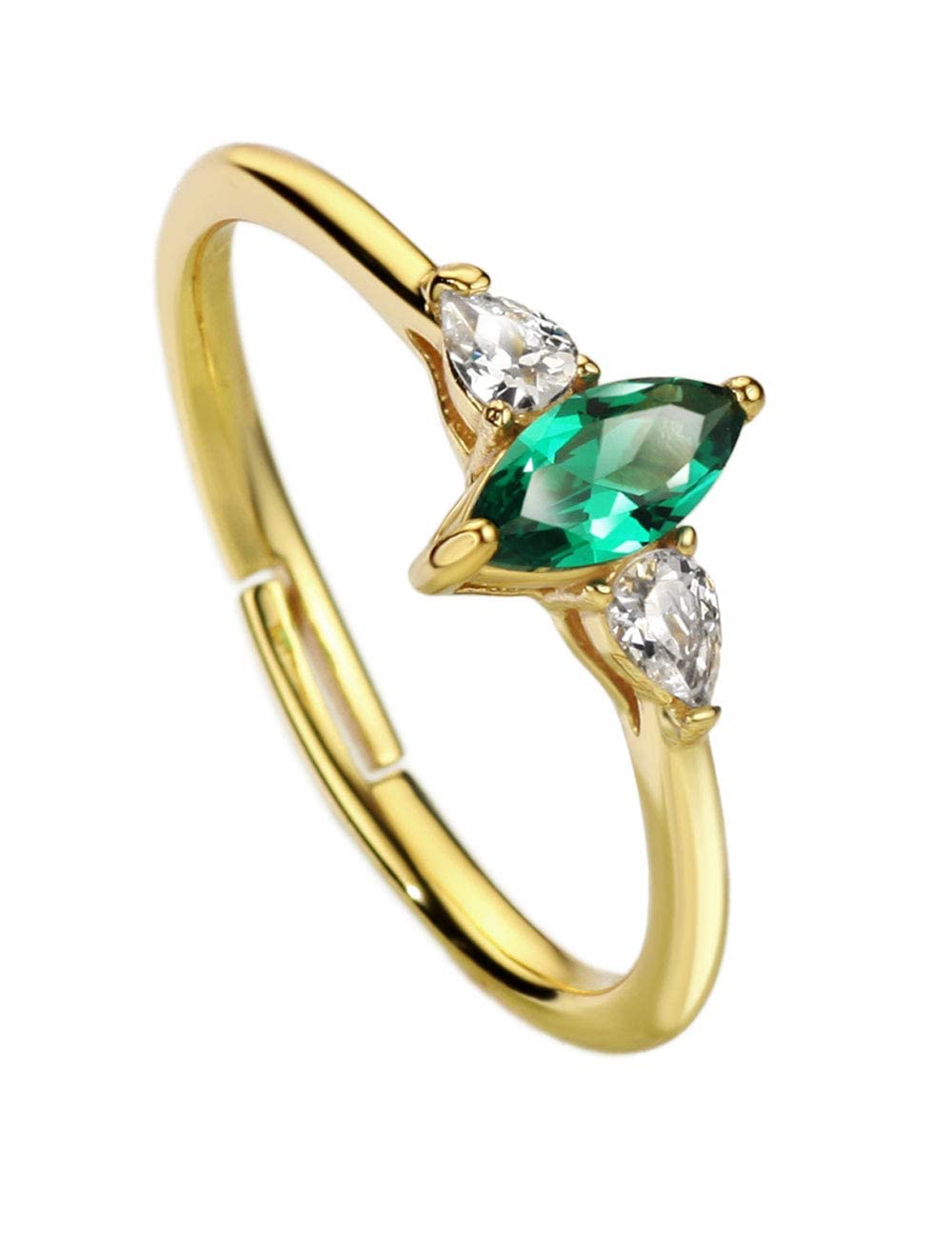 Michooyel 18K Gold Plated Dainty Emerald Rings Marquise Cut Diamond Sterling Silver Rings Cute Rings For Women