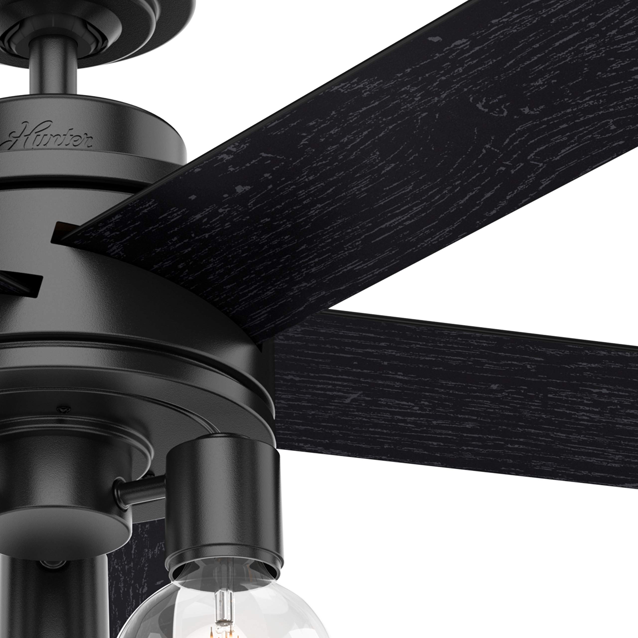 Hunter Fan 52 inch Contemporary Matte Black Indoor Ceiling Fan with Light Kit and Remote Control (Renewed)