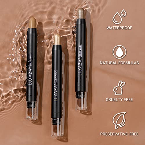 LUXAZA 3Pcs Neutral Eyeshadow Stick Set, Shimmer Brown And Metallic Cream Eyeshadow Pen,Long Lasting Waterproof Smoky Eye Makeup…