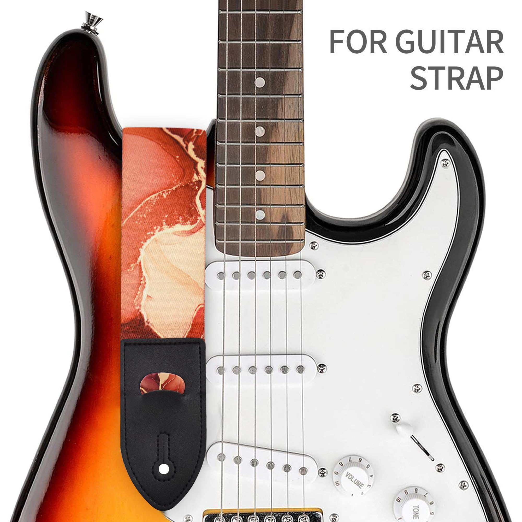 lizimandu Adjustable Guitar Strap Includes 2 Strap Locks & 4 Matching Picks.Leather ends Guitar Shoulder Strap Suitable for Acoustic Guitar,Electric Guitar,Christmas Gift for Guitarist(1-Splash Ink3)