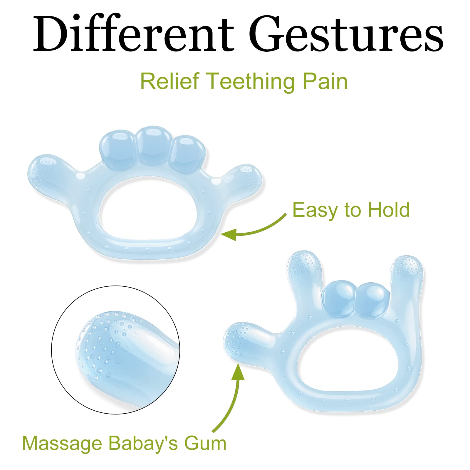 Natural Teething Relief for Babies, Chrxbei Baby Teethers for Babies 3-6 6-12 Months, Infants Newborn Boys and Girls, Pacifier Shape for Sucking and Chewing (1 Pack Cool Finger, Blue)