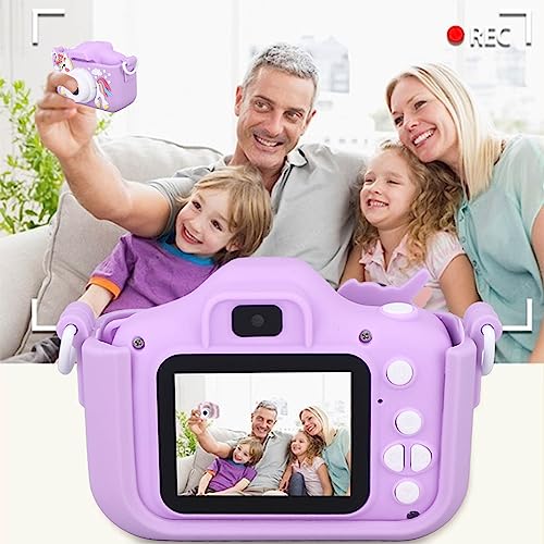 Kids Video Camera, Funny Kids Video Camera Toy Camera Auto Rechargeable 2.0 Inch IPS Screen for Boys Girls (Purple)